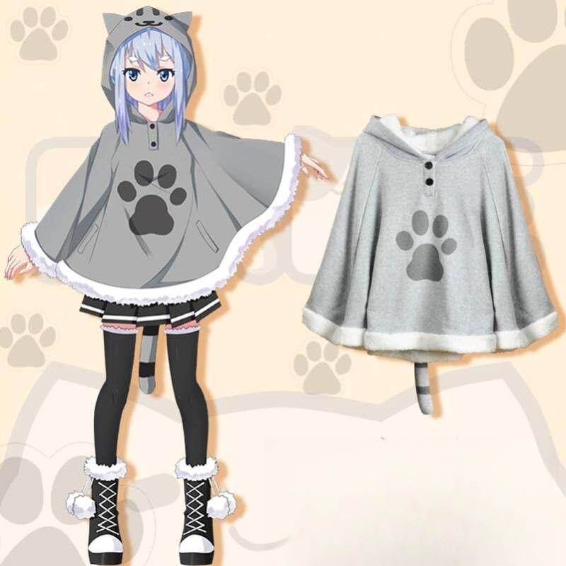 Anime Neko Atsume Cloak Batwing Cat Backyard Lolita Girls Hoodie Coat