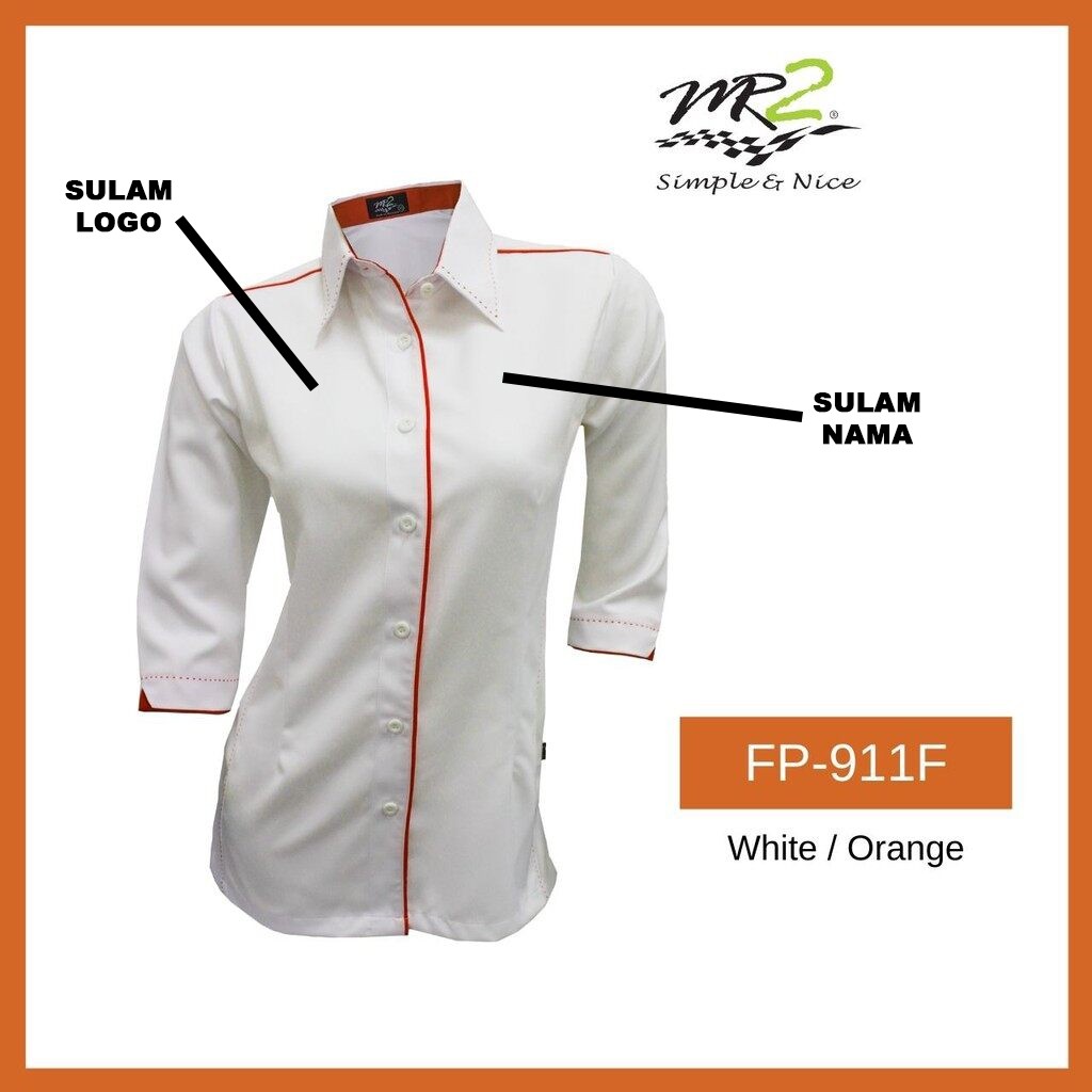 BAJU KORPORATE WARNA PUTIH/OREN LENGAN TIGA SUKU JENAMA MR.2 FP 911F ...