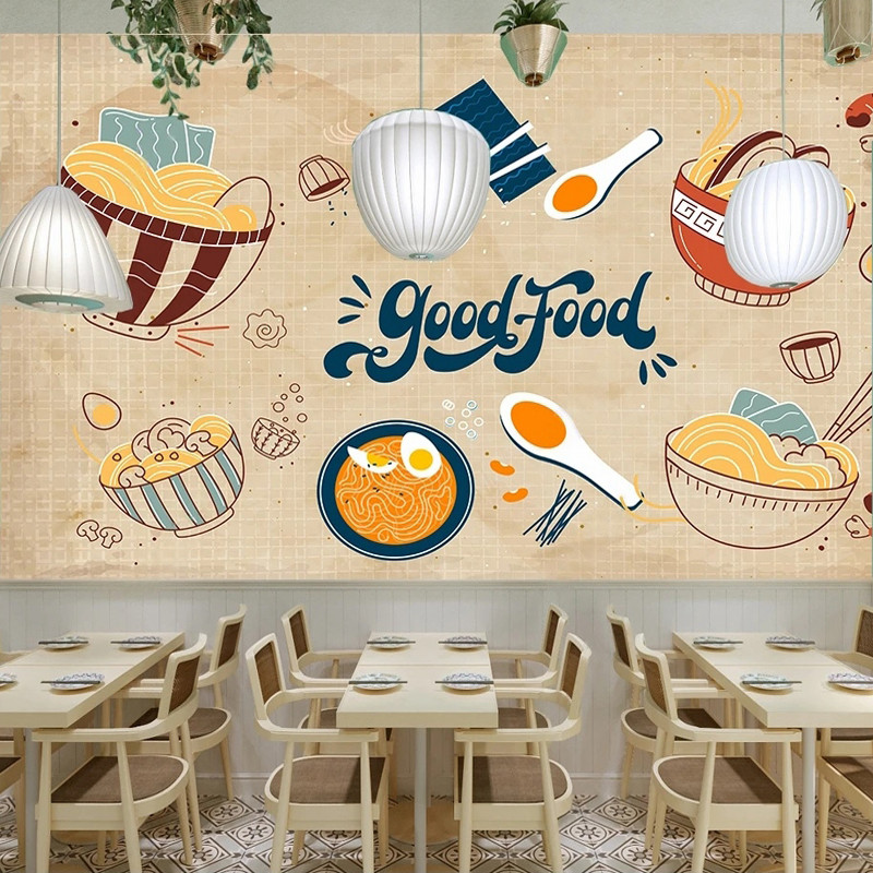 Custom Food Noodles Pasta Mural Wallpaper for Restaurant Ramen Shop ...