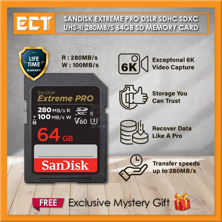 Sandisk Extreme Pro DSLR SDHC SDXC UHS-II 280mb/s 64GB / 128GB / 256GB / 512GB SD Memory Card ...