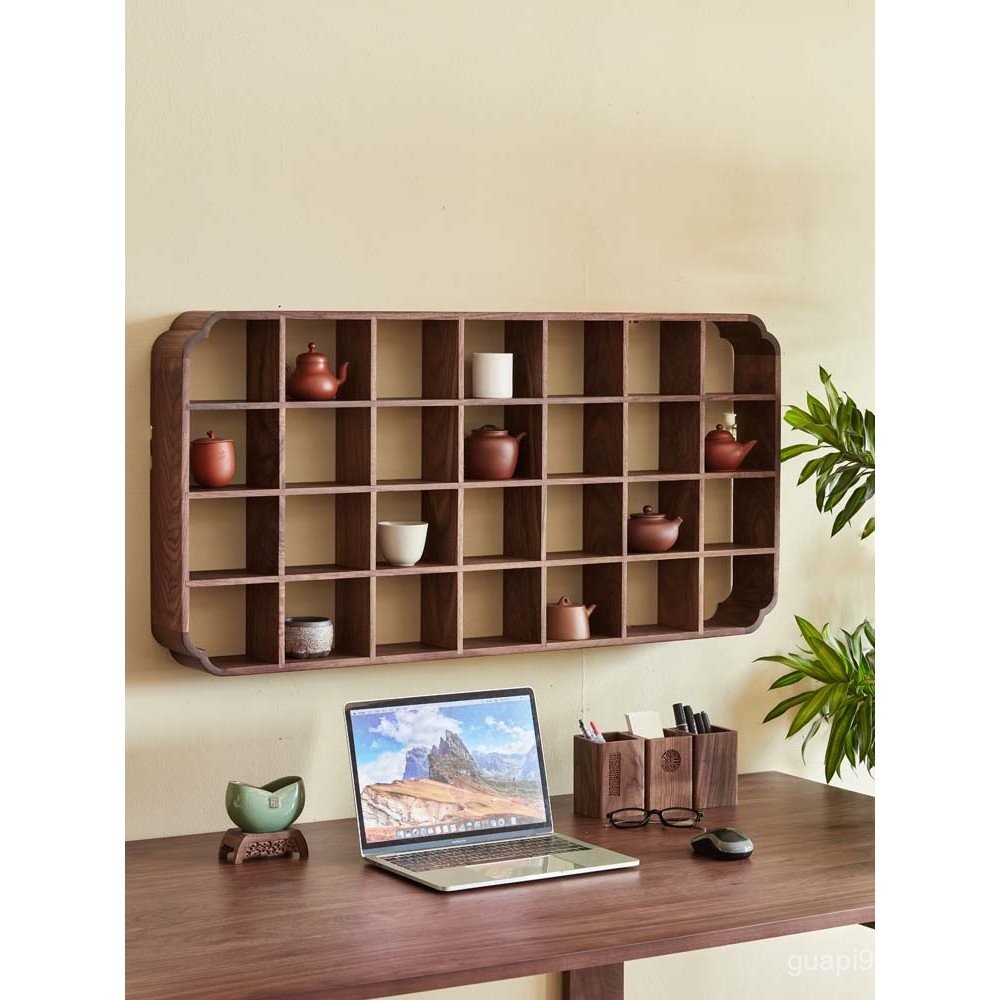 North American Black Walnut Solid Wood Wall Tea Room Bogu Rack Tea Set ...