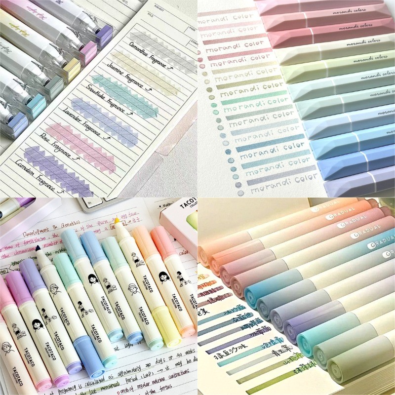 Korean Gradient Highlighter Pen Set for Students Large Capacity Eye ...