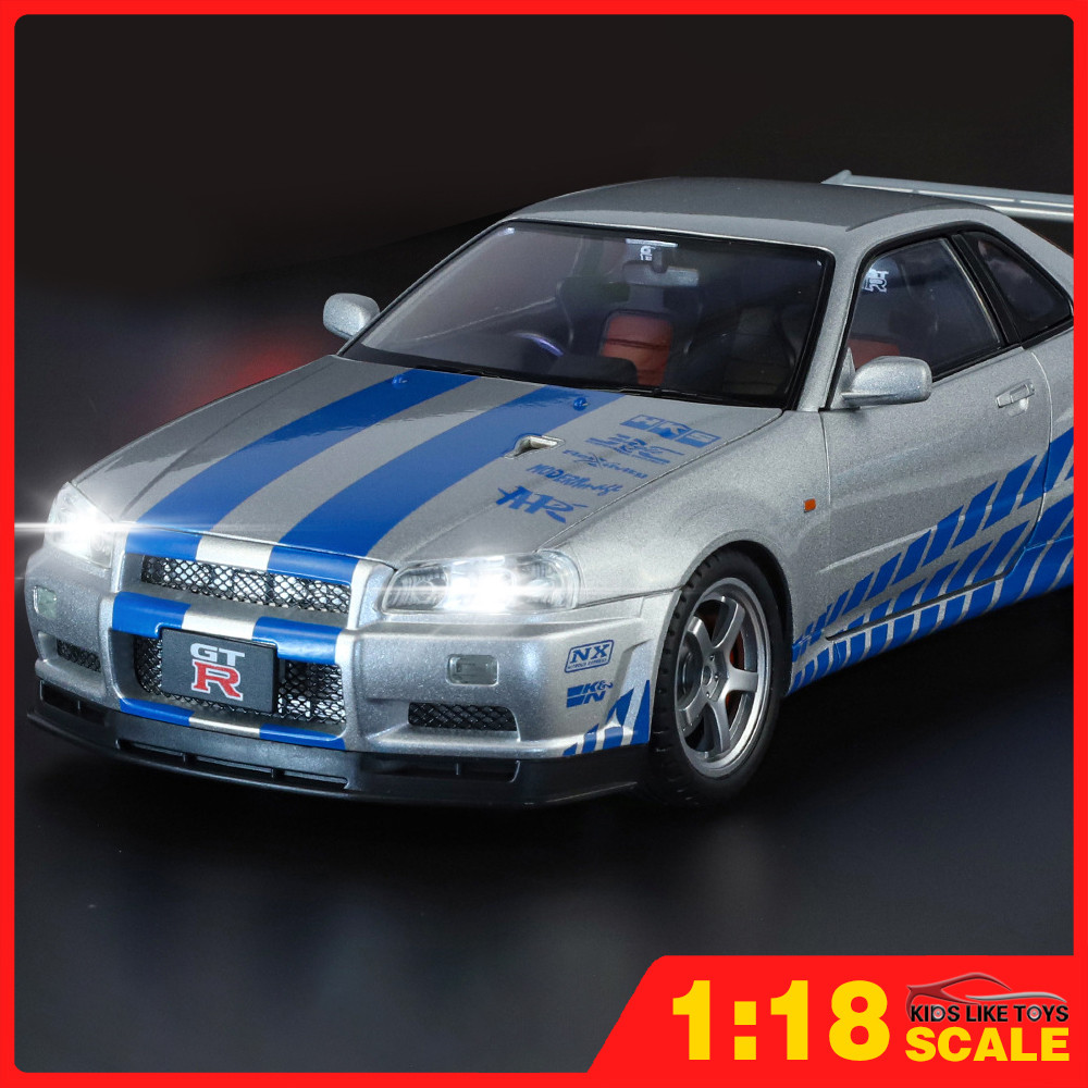 KLT 1:18 Nissan GTR R34 Diecast Model Car Alloy Cars Toys Collection ...