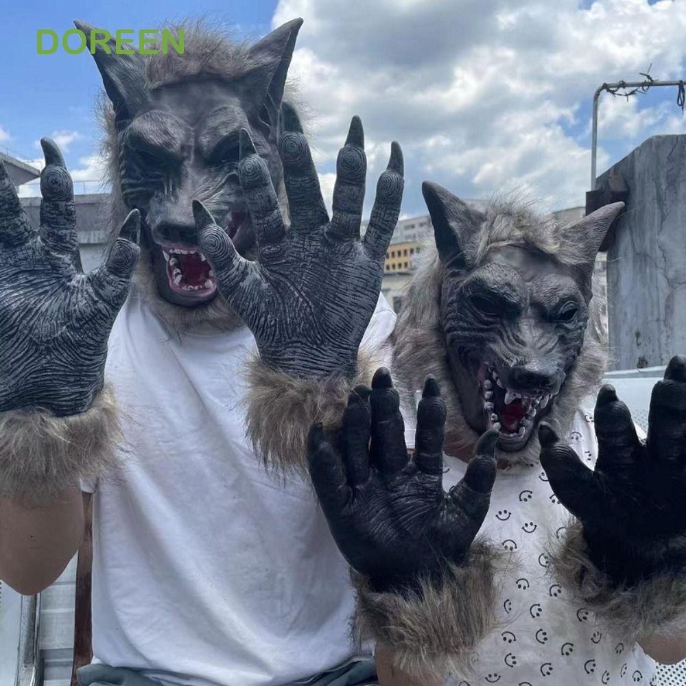 DOREEN Latex Wolf Head Mask, Horror Latex Halloween Wolf Costume ...