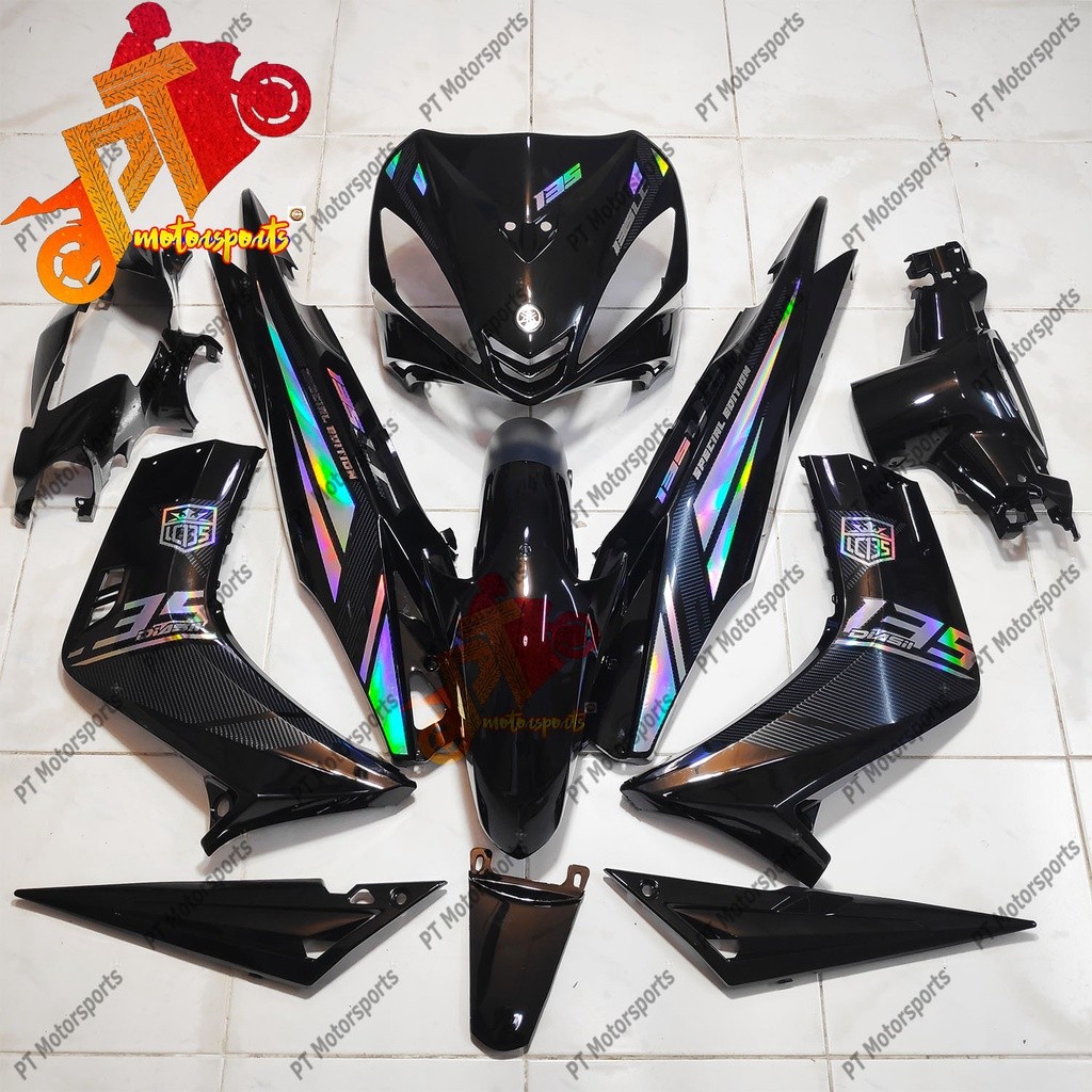 Yamaha LC 135 V1 Matt Black / Black Kilat Cover Set Sticker Pelangi ...