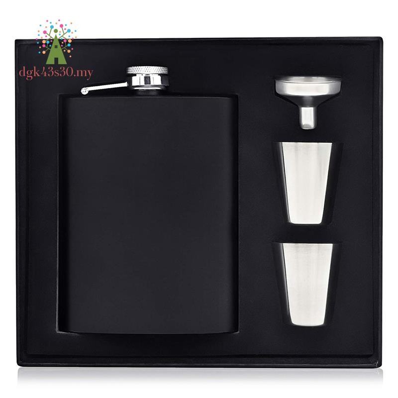 Hip Flask Set, 8 Oz Hip Flask with Funnel and 2 Small Glasses Portable ...