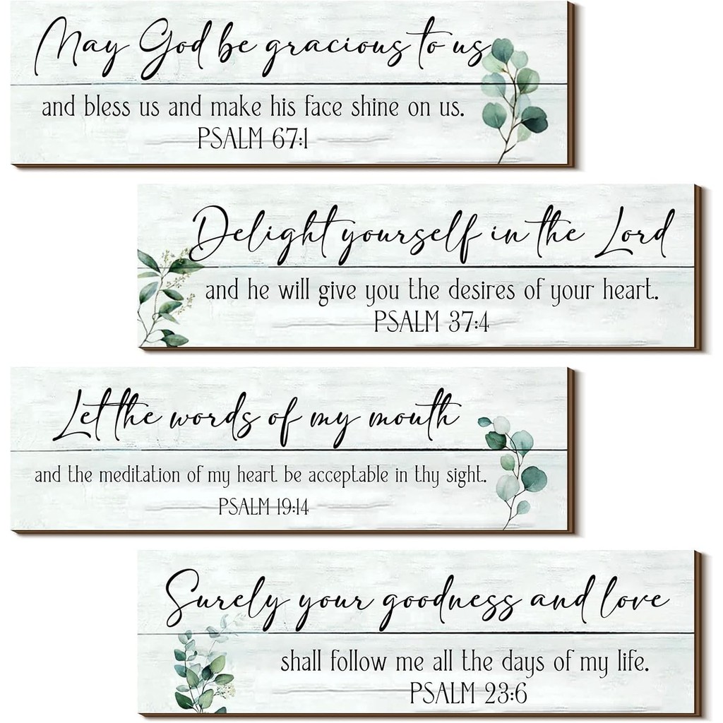 4Pcs Wooden Hanging Plaques, Signs, Bible Verses Psalms Wood Wall Art ...