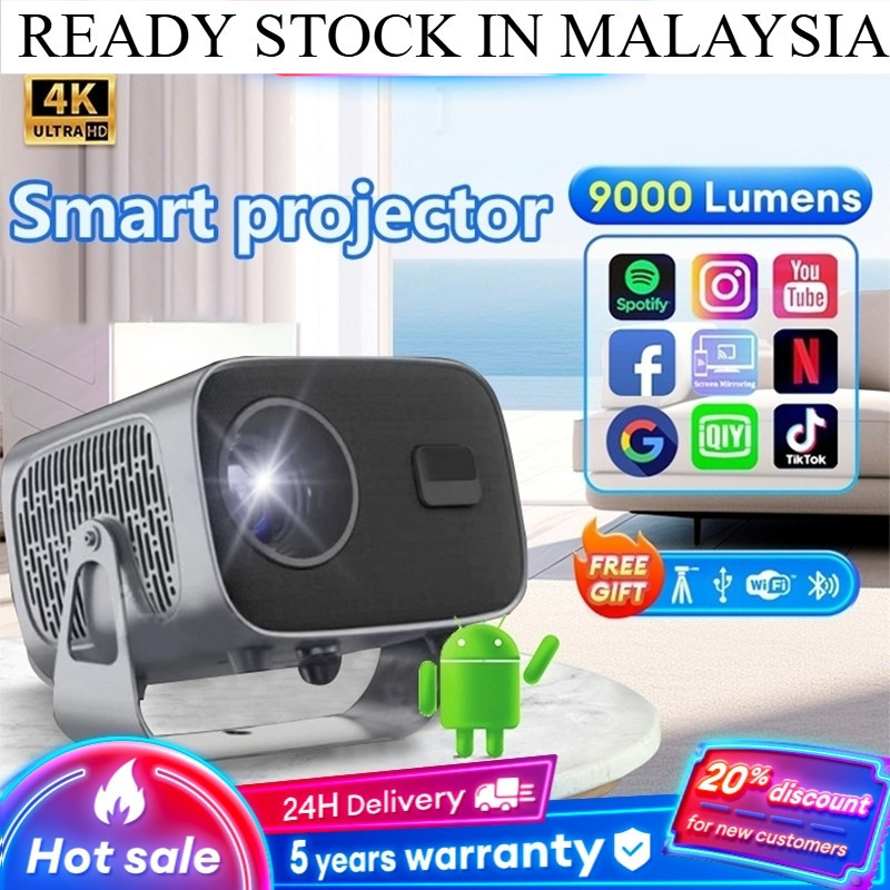 Projector Android 12.0 UHD 5G Wi-Fi Bluetooth LED Screen Mirror Mini ...