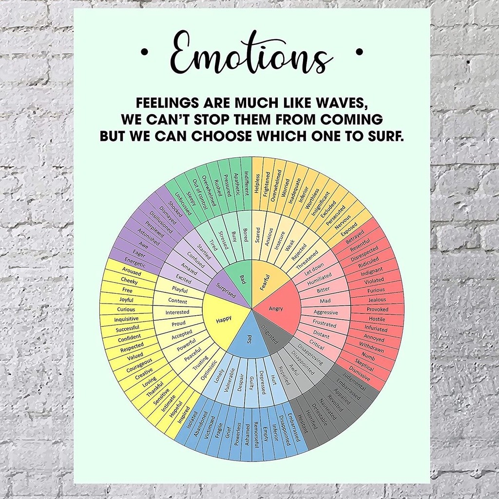 Poster Carta Roda Perasaan dan Emosi Termometer Perasaan Cetak Kanvas ...