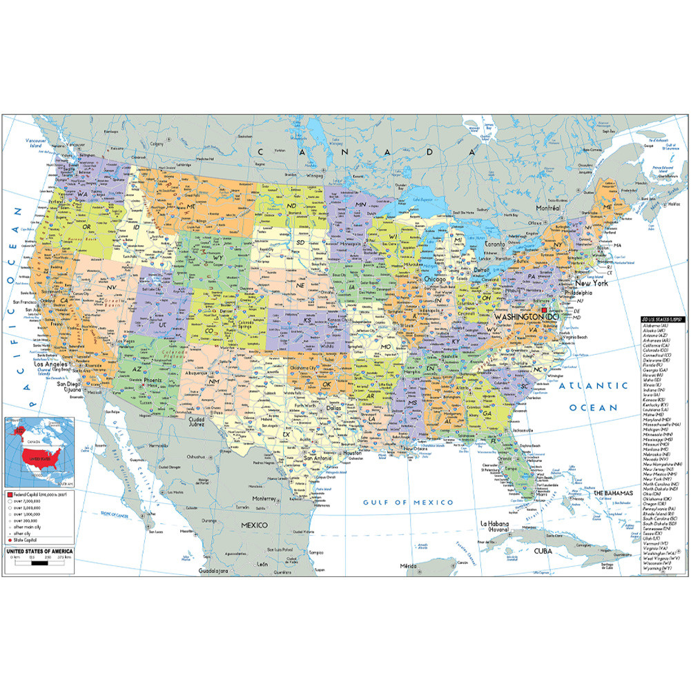 !MAP! Map of the United States-Administrative Map,for Classroom,Student ...
