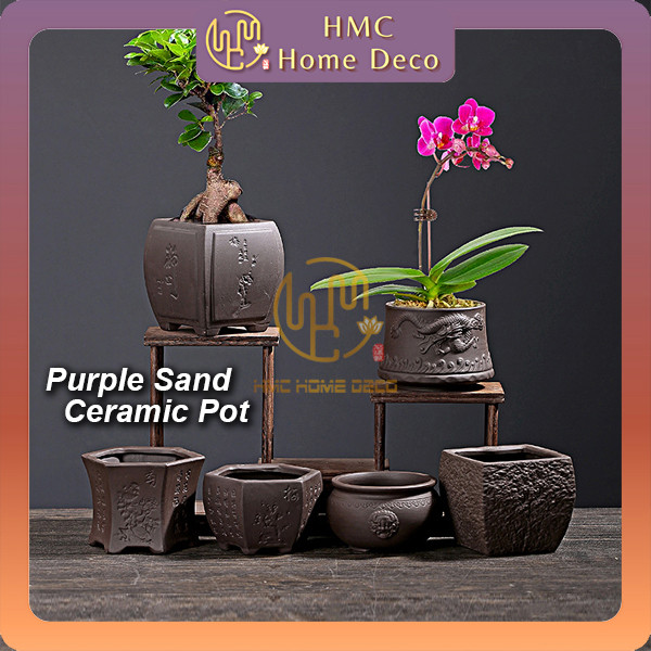 Antique Purple Sand Ceramic Pot Succulent Cactus Flower Pot / Pasu ...