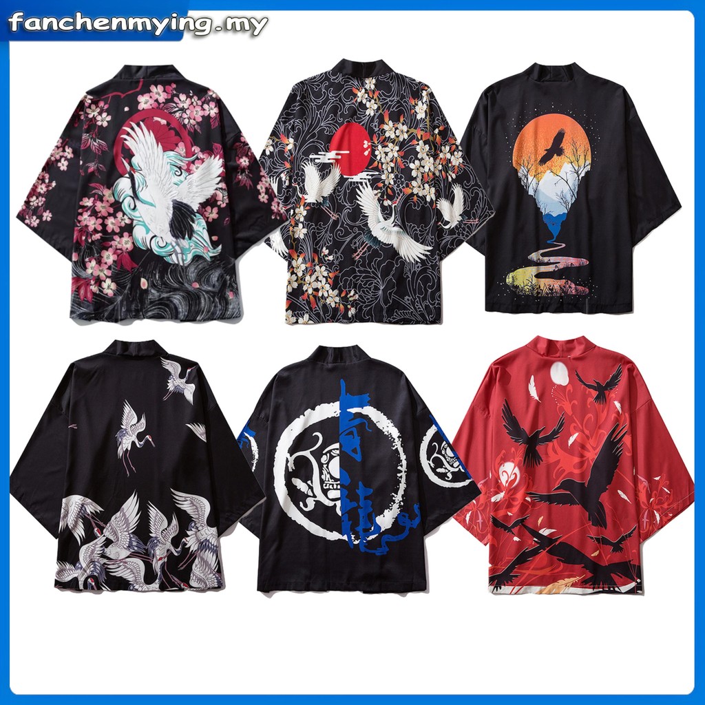 Black Kimono Cardigan Women Men Japanese Obi Male Yukata Men's Haori ...