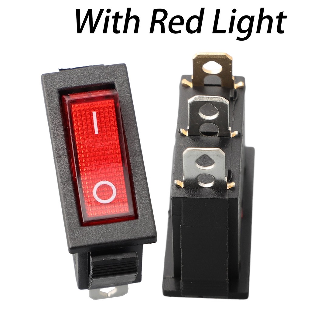 (MULSTORE) Rectangular Latching Neon Rocker Switch ON/OFF 3 Pin Red ...