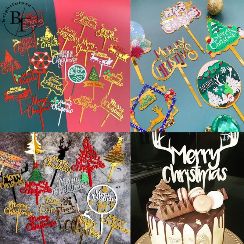 Merry Christmas Cupcake Toppers 2025 Christmas Acrylic Cake Topper ...