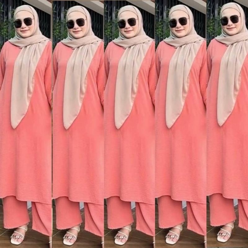 Muslimah Poket Baju Labuh dan Seluar long suit set with Poket Ironless ...
