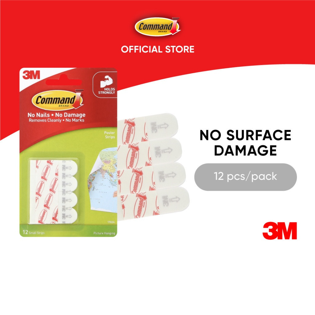 3M™ Command™ Poster Strips, 17024, No Surface Damage, 12 pcs/pack ...