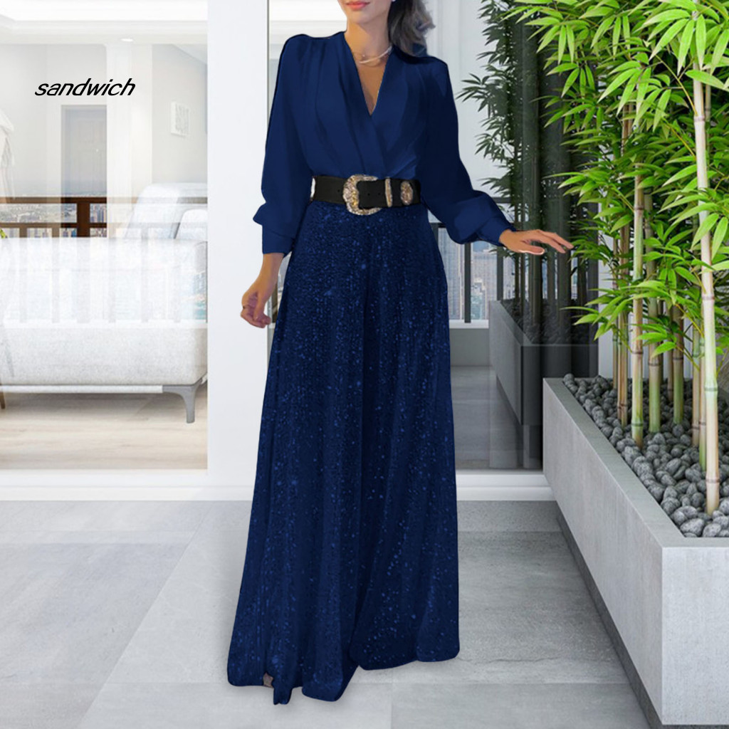 SAND Wide-leg Jumpsuit Party Jumpsuit Sparkling V-neck Evening Jumpsuit ...