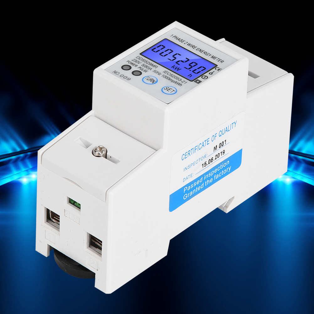 Supergoodsales DDS529MR Single-Phase Electric Energy Meter LCD Digital Display 230V 2P DIN Rail ...