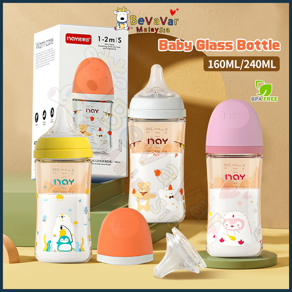 Bevavar Baby Milk Bottle Wide Neck Botol Susu Kaca Glass Feeding Bottle ...