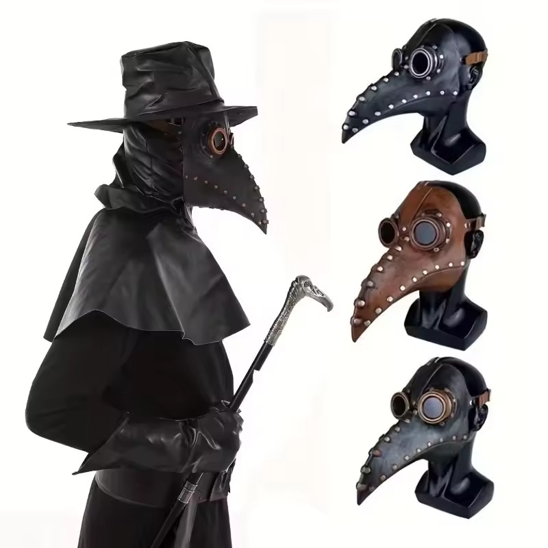 Halloween Cloak Plague Doctor Mask Costume Retro Steampunk Raven Mask ...