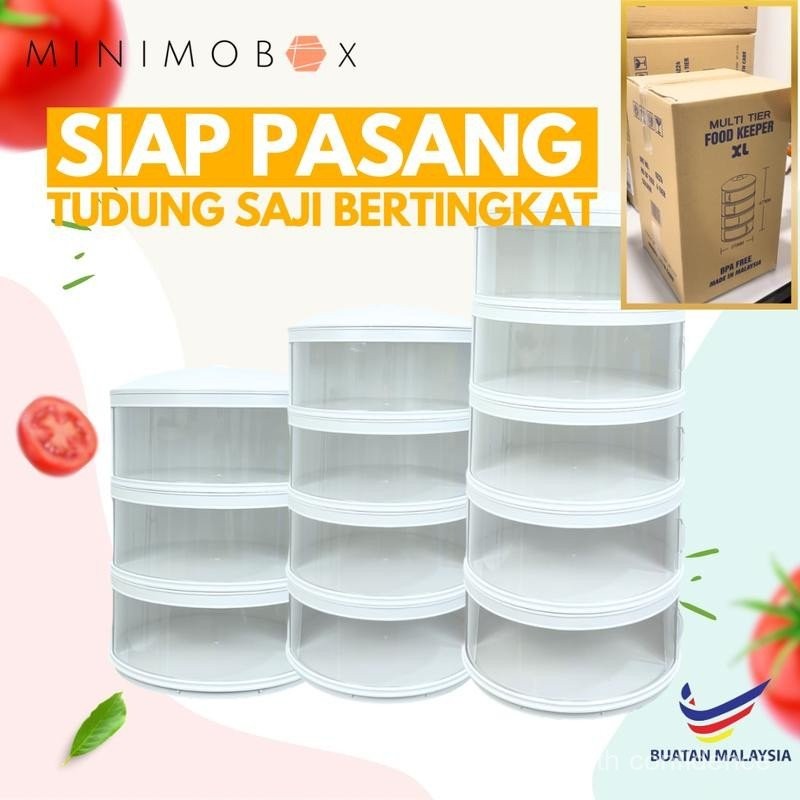 Siap Pasang 3/4/5 Tier Insulated Food Storage Slide Cover/ Tudung Saji ...