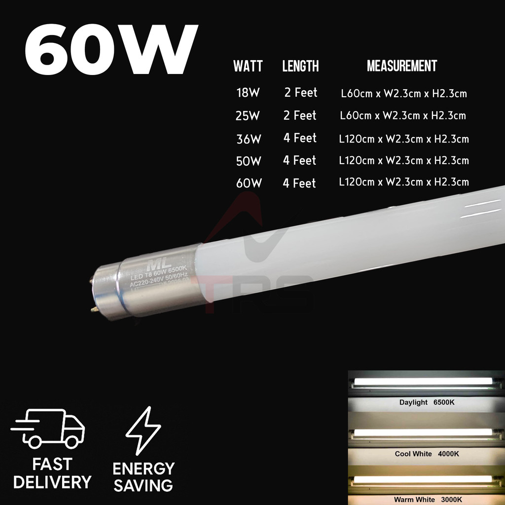 LED T8 Extra Bright 60W 4FT Light Tube Lampu Kalimantang Terang Dinding Siling Wall Ceiling ...