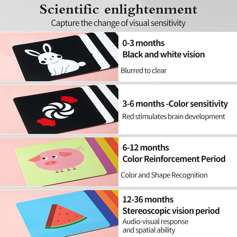 lakoe 0-36Months Baby Vision Cards Flash Card Baby Sensory Card Visual ...