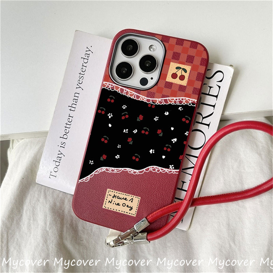 TPU Leather Phone Case Leather Rope Cherry Wine Red Casing for iPhone ...