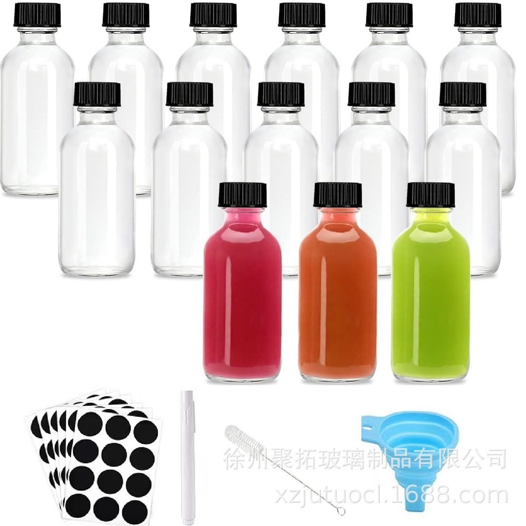 Botol Kaca Jus 2oz dengan Penutup dan Corong 60ml Botol Minuman Bulat ...