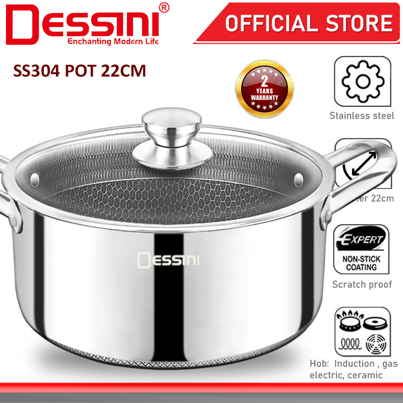 DESSINI ITALY 22CM Honeycomb SUS304 Stainless Steel Casserole Induction ...