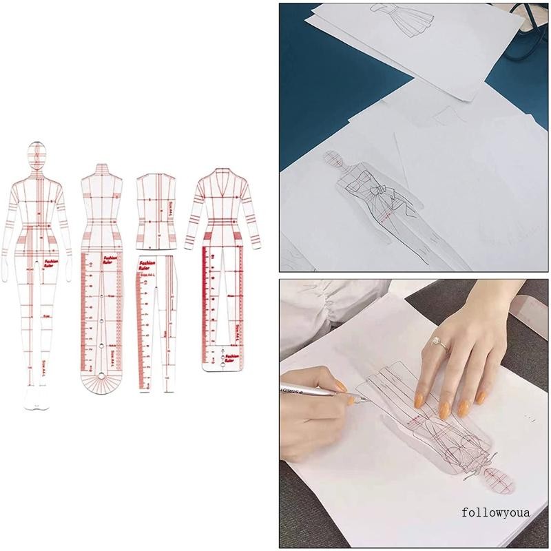 fol 4 Models Human Pattern Template Ruler Clothing Measuring French ...
