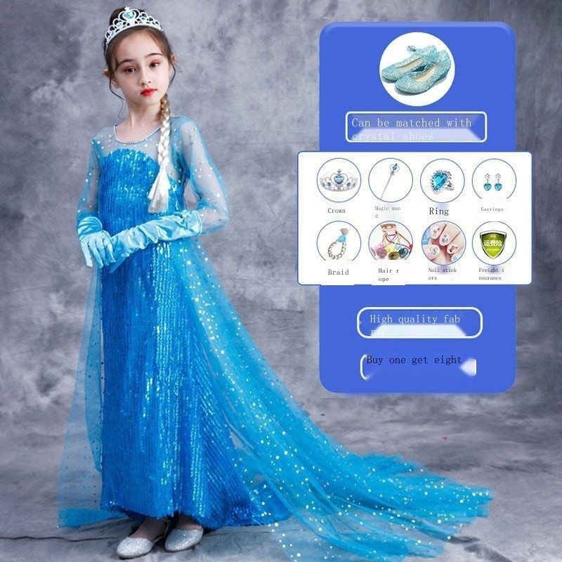 Kanak-kanak Disney watak dressup puteri Elsa beku pakaian biru lengan ...
