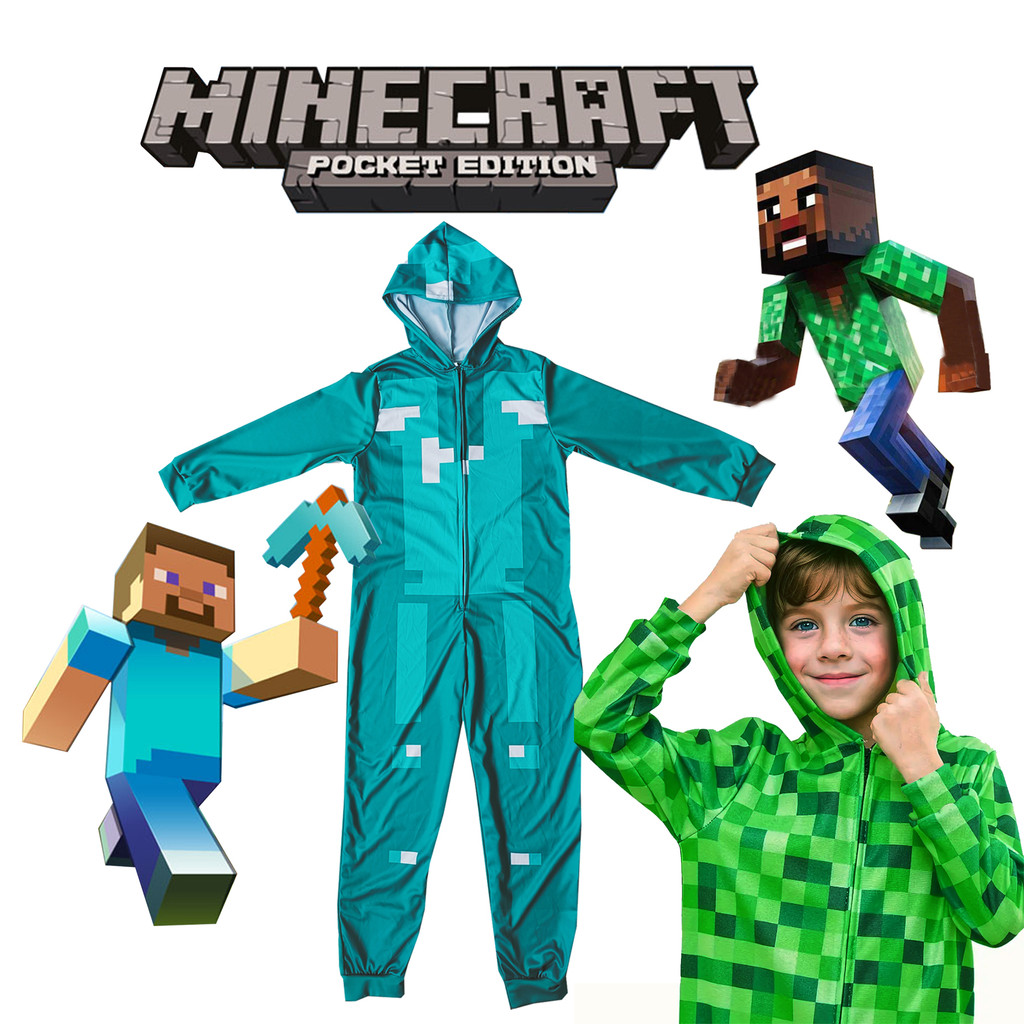 Kids Boys Minecraft Costume Cosplay Game Herobrine Creeper Steve Dress ...