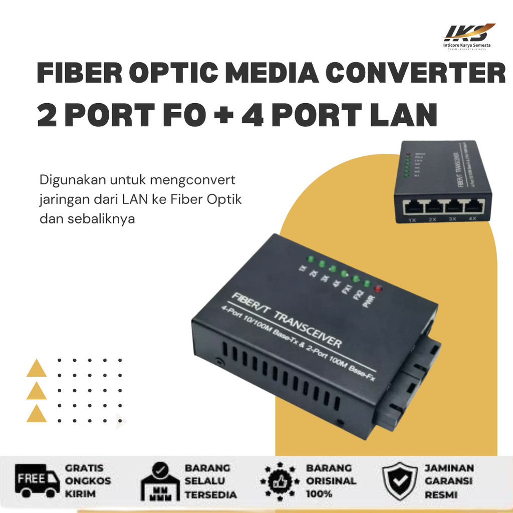 Fiber Optic Media Converter 2 Port FO + 4 Port LAN Fullset with Adapter ...