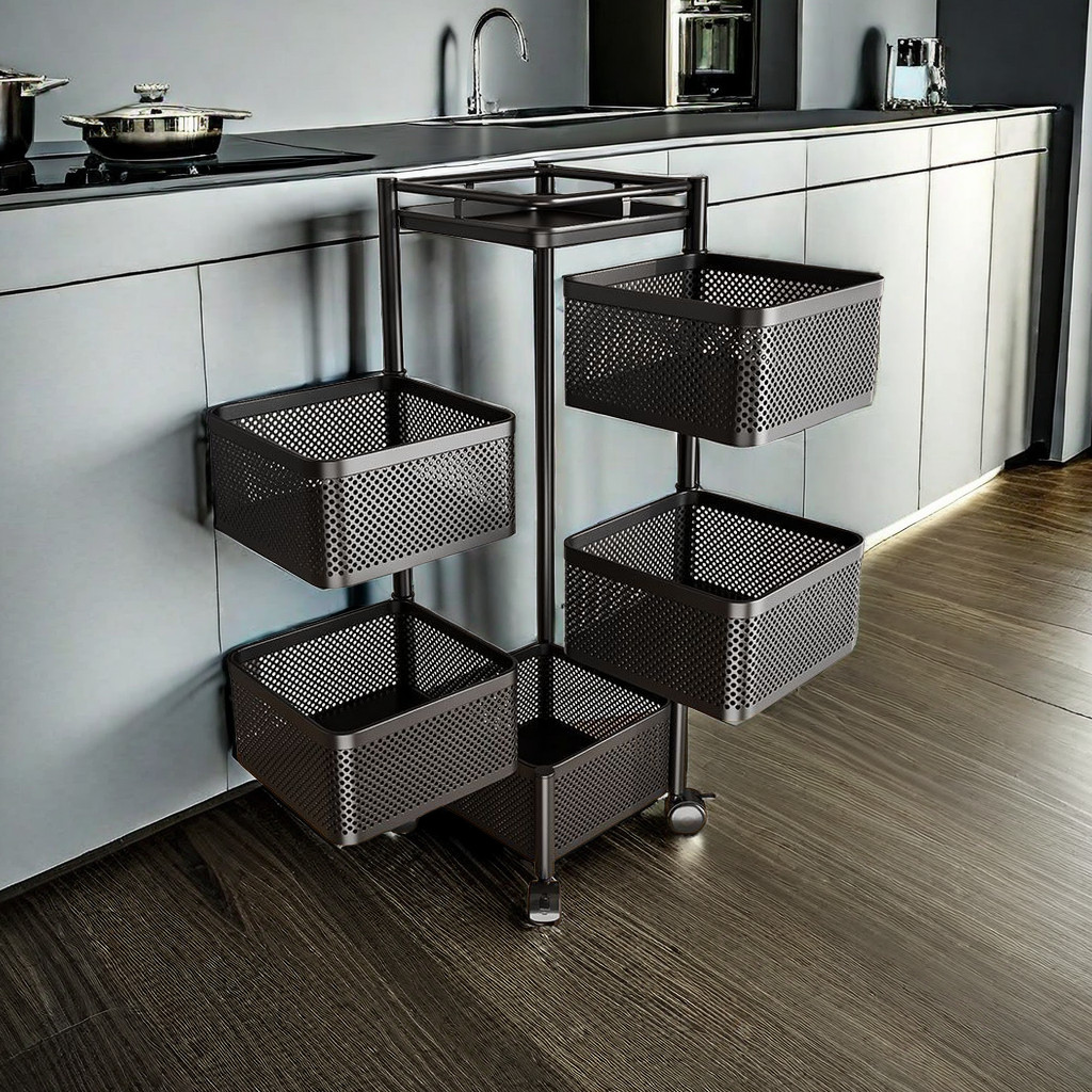 Kitchen Multifunctional Rotating Rack Movable Vegetable Floor-standing ...
