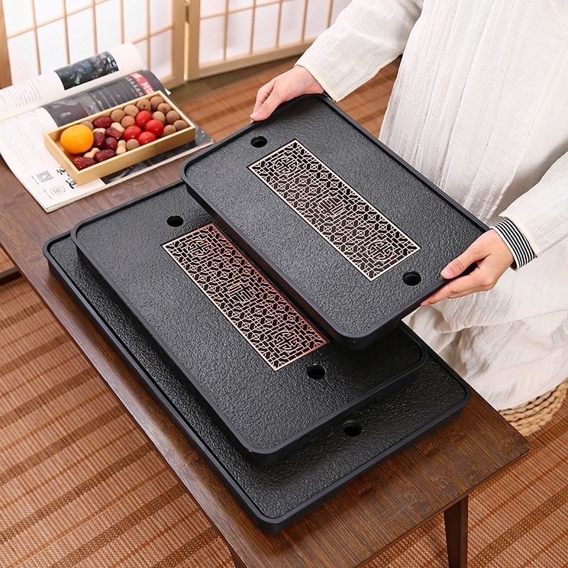 Light Luxury Household Imitation Black Gold Porcelain Stone Tea Tray ...