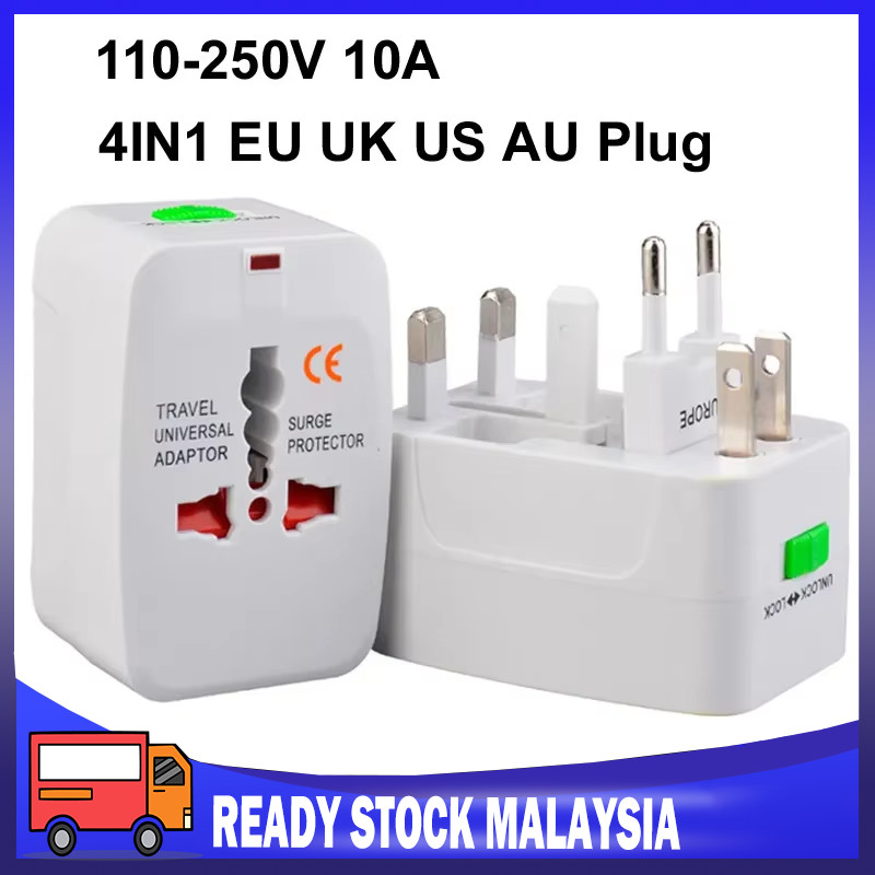 All in One Universal International Plug Adapter 2 USB Port World Travel AC Power Charger AU US ...