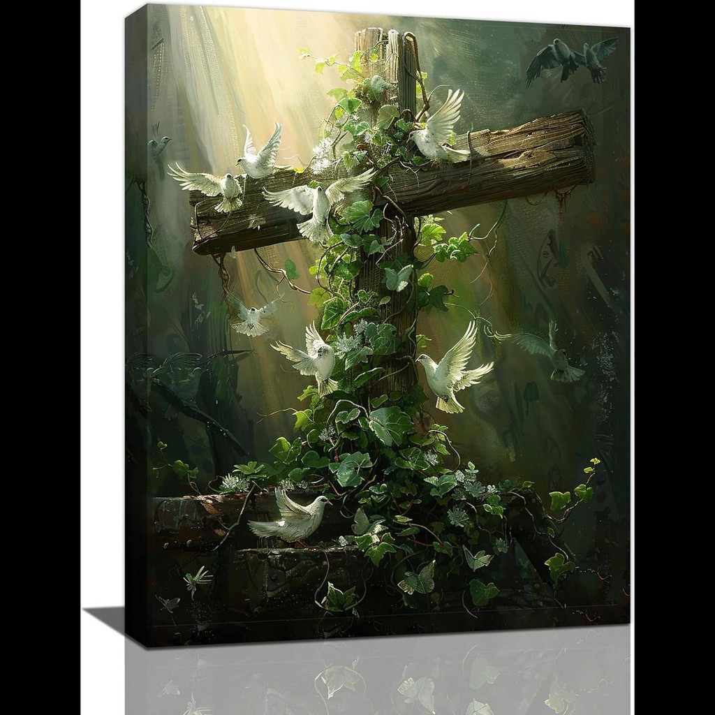 Seni Dinding Kanvas Kristian - Merpati Damai, Salib Yesus, Lukisan ...