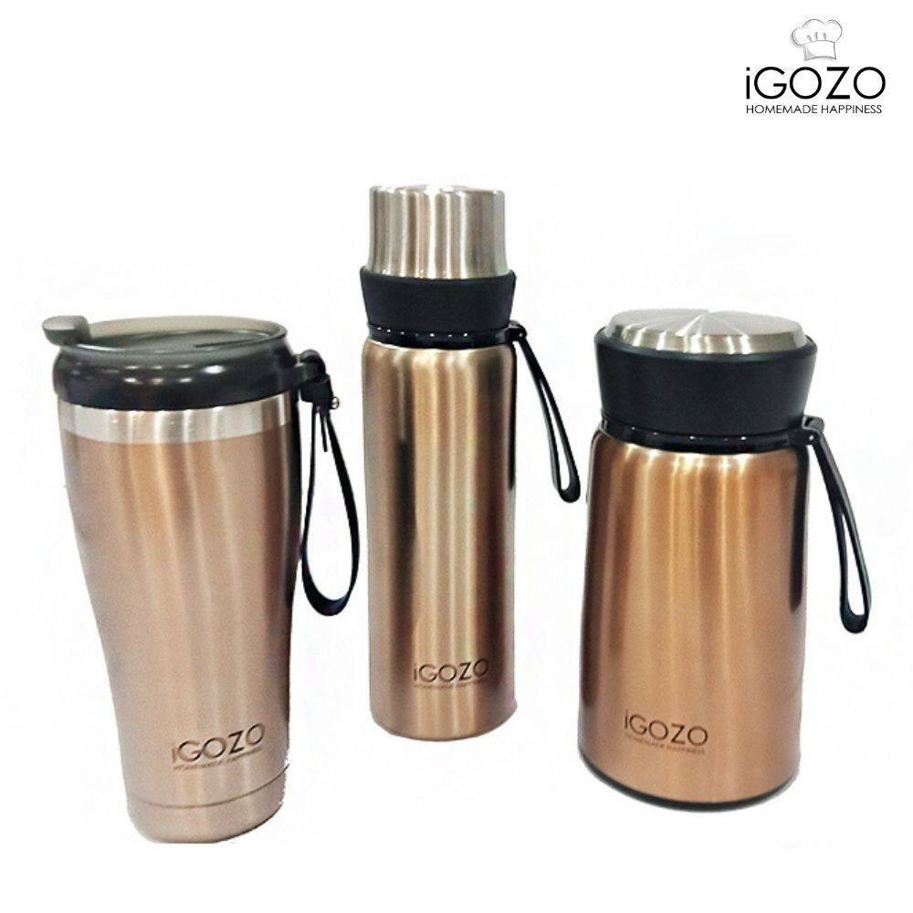 iGOZO Trio Vacuum Insulated Thermalware Set (800ml Food Jar + 520ml Vacuum Flask + 500ml ...