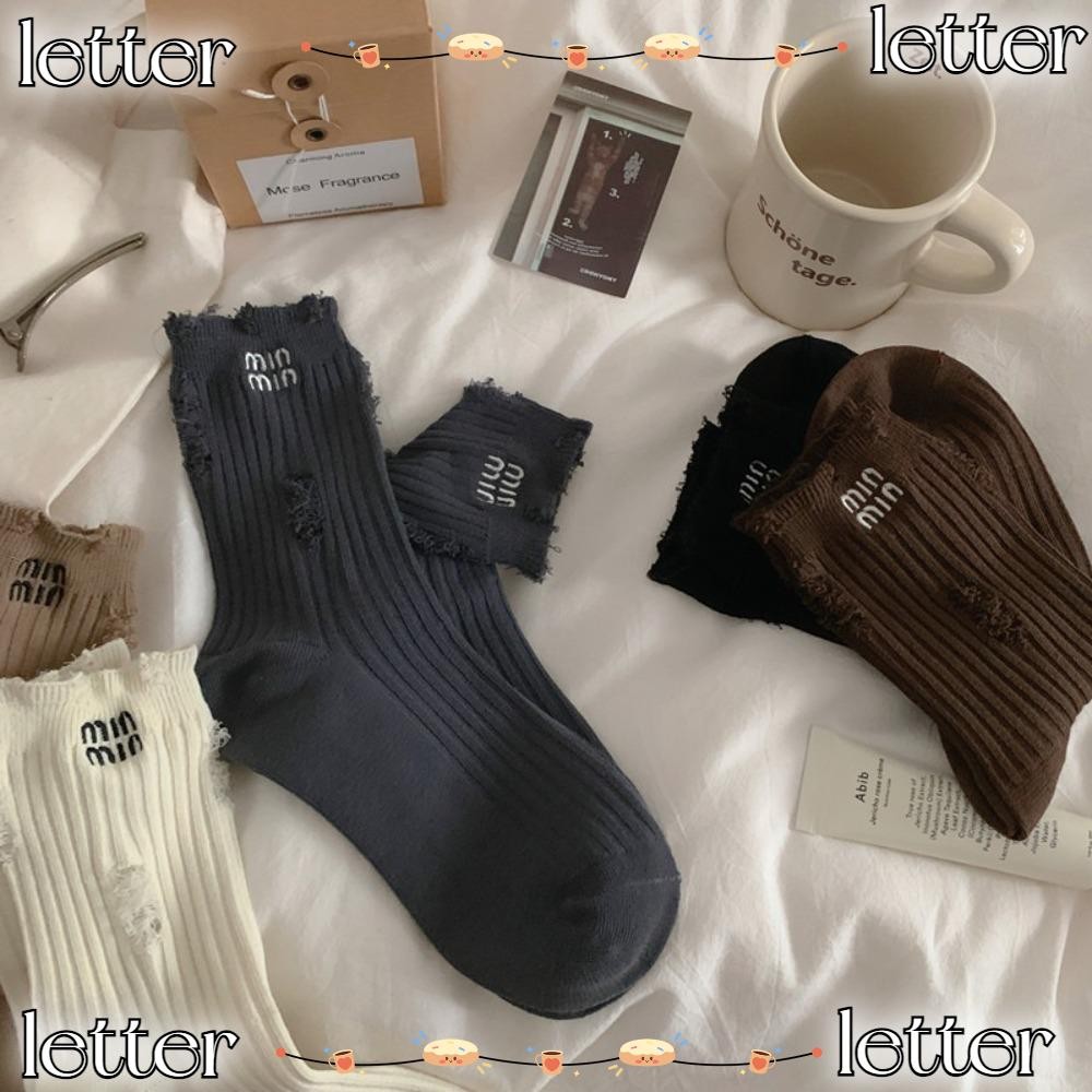 LETTER Women Socks, Solid Color Cotton Medium Tube Socks, Thicken ...