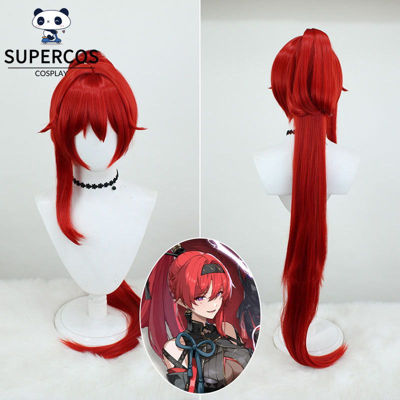 Wuthering Waves Yinlin Cosplay Wig 120cm Long Ponytail Red Hair ...