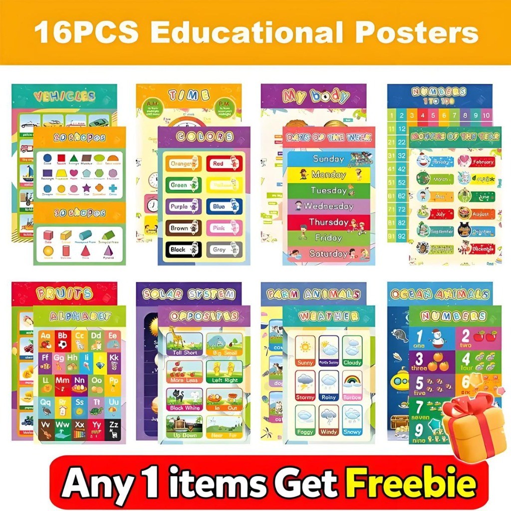 10pcs/16pcs Educational Poster Opp Coated For Kids Classroom Decoration ...