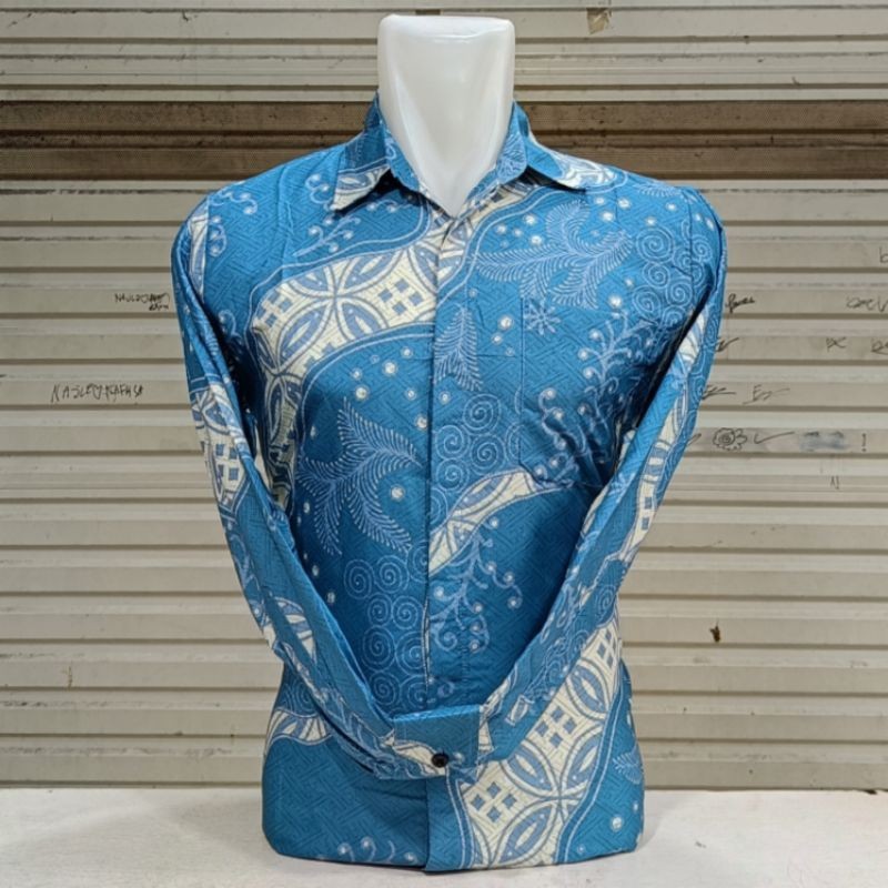 Batik Pria Lengan Panjang Biru Denim Nadira PM128 | Shopee Malaysia