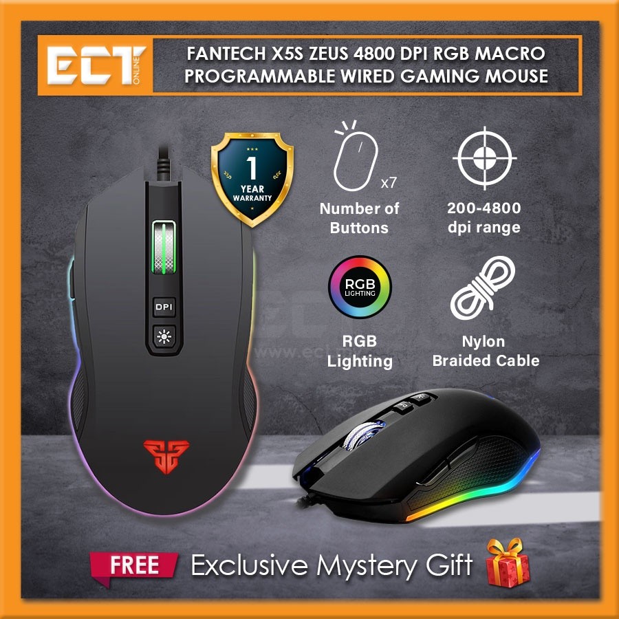 Fantech X5S Zeus 4800 DPI RGB Macro Programmable Wired Gaming Mouse ...