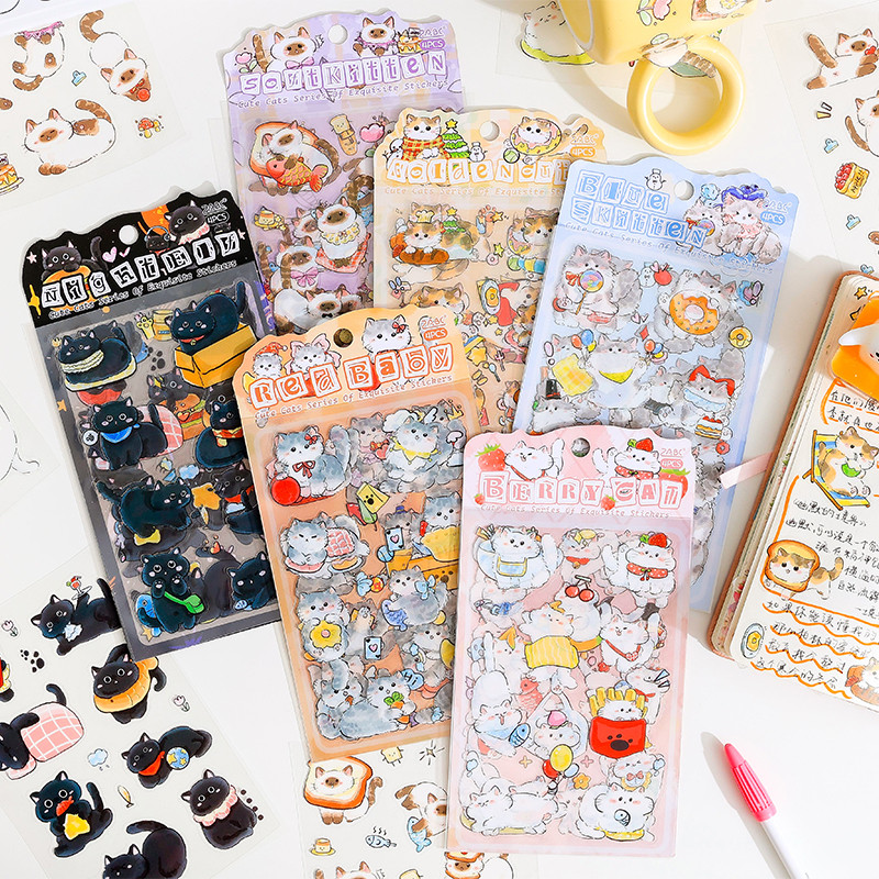 ENWEI 4 Pcs [Soft And Cute Cat Series] DIY Decoration Flat Sticker ...