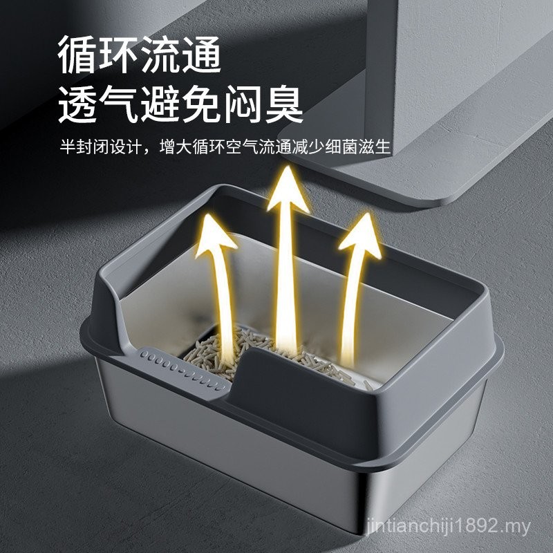 Stainless Steel Cat Litter Box No. Splash-Proof Cat Toilet Giant Open ...