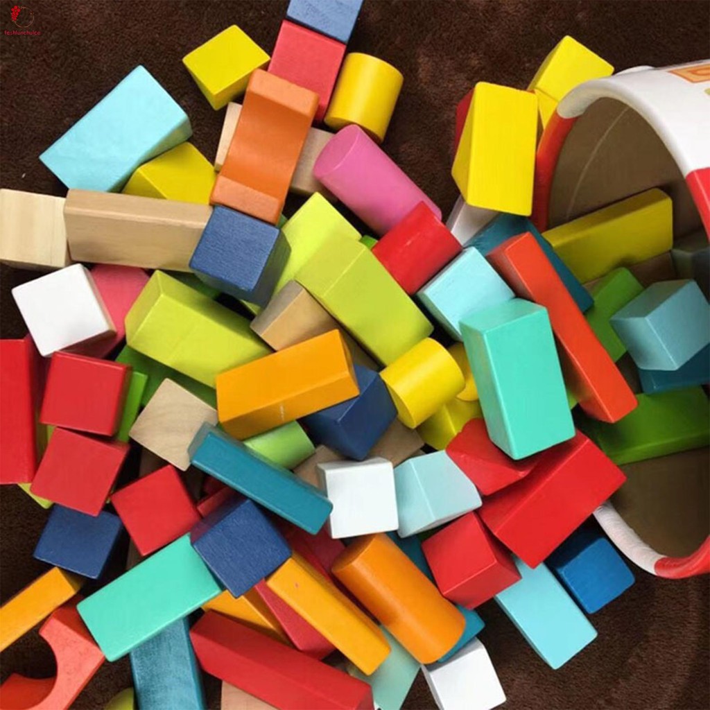 Wooden Building Blocks Set for Kids 4 Shapes Wooden Particle Stacking ...