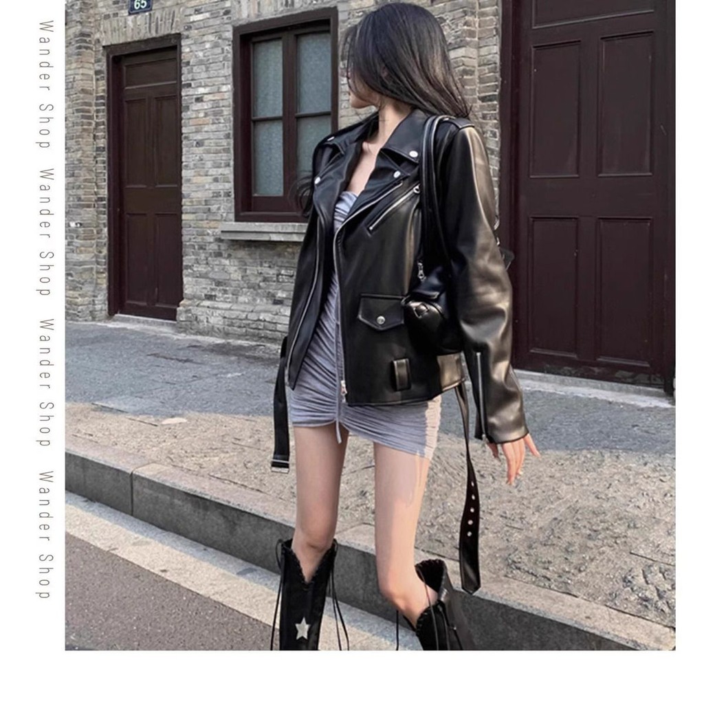 [Ready Stock] Black Suit Collar Leather Jacket Jacket Women Niche ...