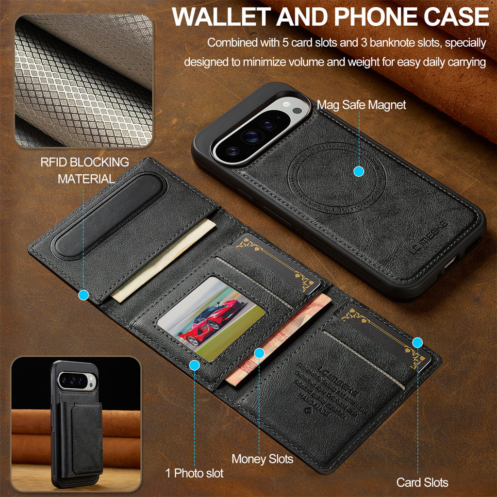 Magnetic Wallet Detachable Leather Case for Google Pixel 9 Pro XL 8 Pro 8A 7 7A RFID Blocking ...