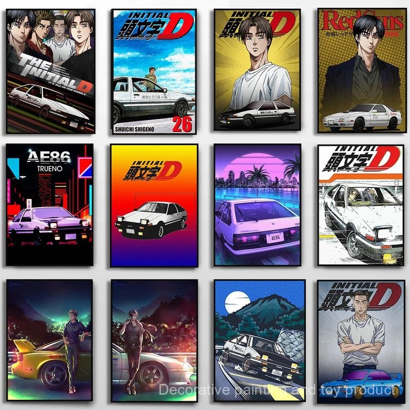 Initial D Poster Anime Initial Drift Car AE86 TAKUMI Neon Wall Art ...